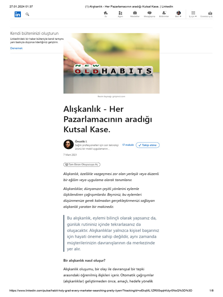 Alışkanlık - Her Pazarlamacının Aradığı Kutsal Kase. - LinkedIn | PDF