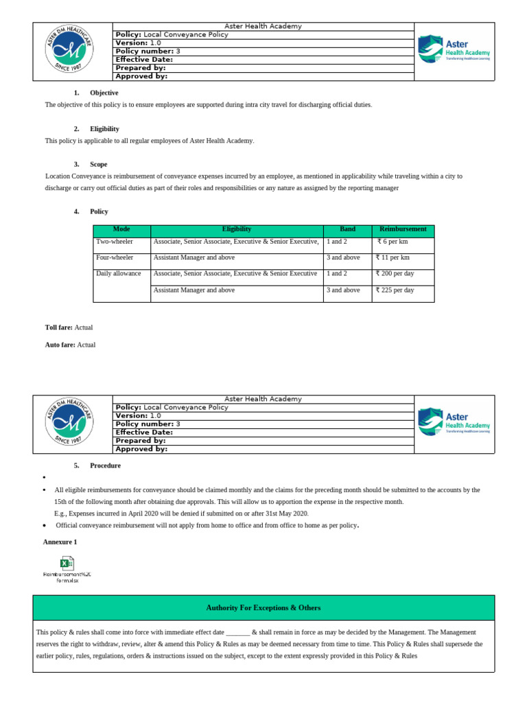 Local Conveyance Policy | PDF | Reimbursement | Justice