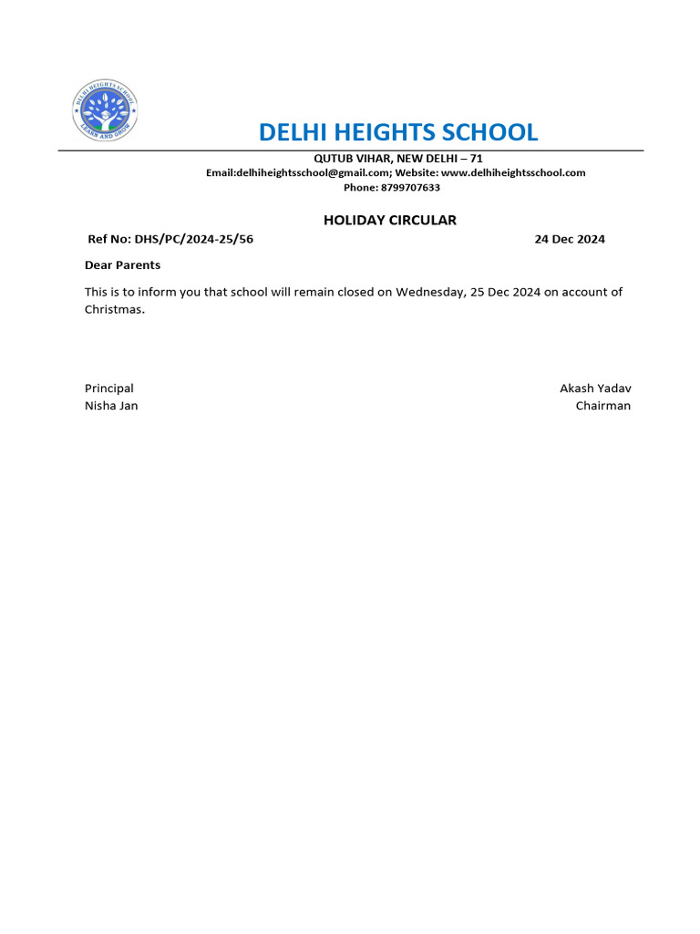 Holiday Circular | PDF