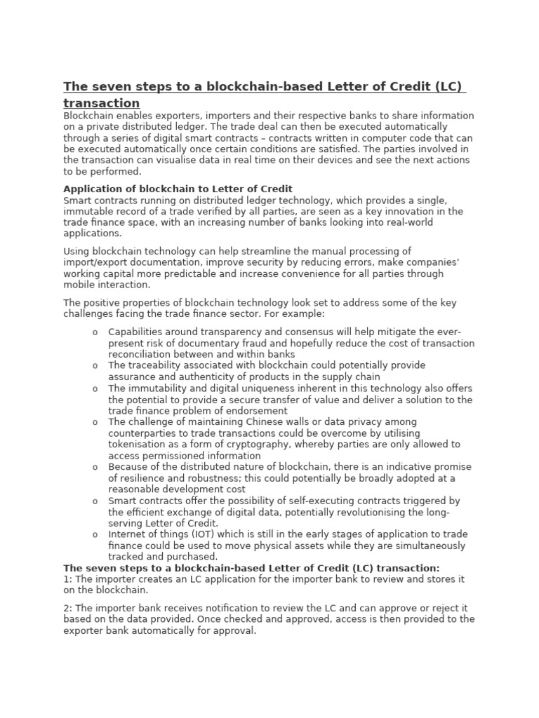 The Seven Steps To A LC Blockchain | PDF | Letter Of Credit | Computing