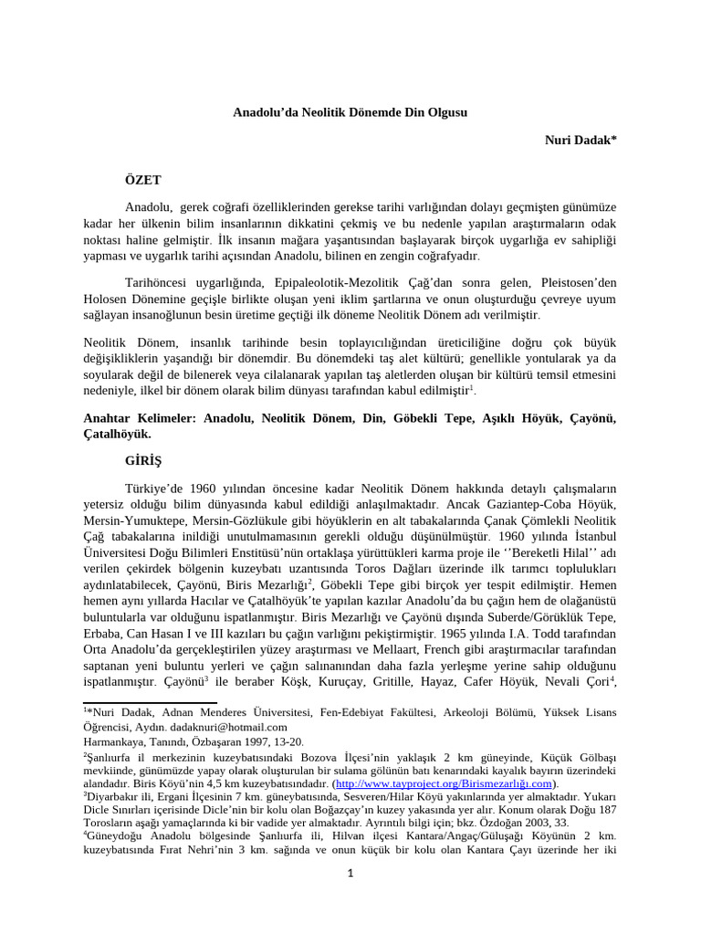Anadoluda Neolitik Donemde Din Olgusu | PDF