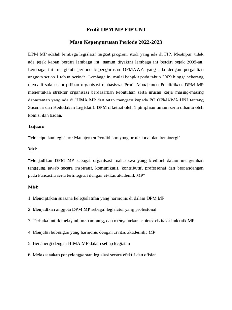 Profil DPM MP FIP UNJ 2022-2023 | PDF