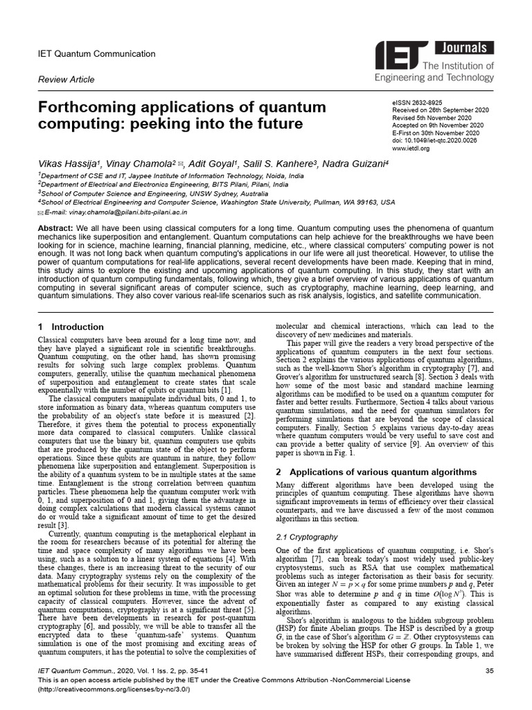 Future Applications of Quantum Computing | PDF | Quantum Computing ...
