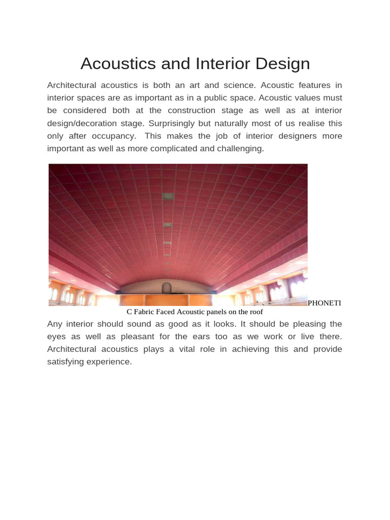 Acoustics and Interior Design | PDF | Acoustics | Sound