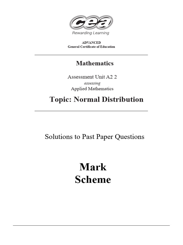 A22 - Normal Distribution - Mark - Scheme | PDF