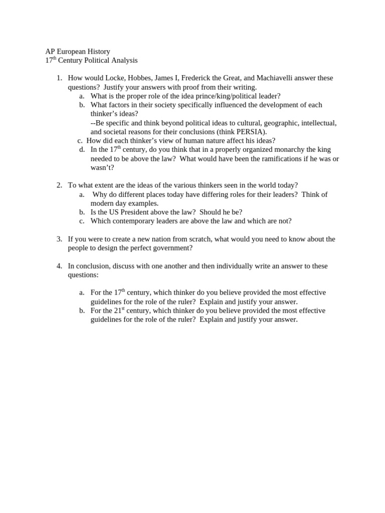 17th Century Political Thinkers Analysis | PDF