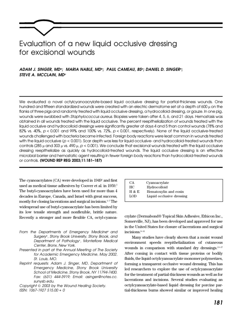 Evaluation of A New Liquid Occlusive Dressing | PDF | Clinical Medicine ...