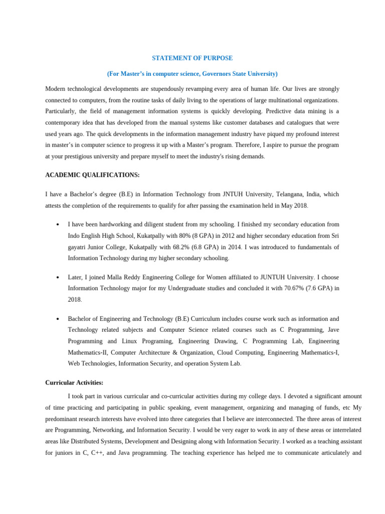 sample SOP_USA | PDF | Master's Degree