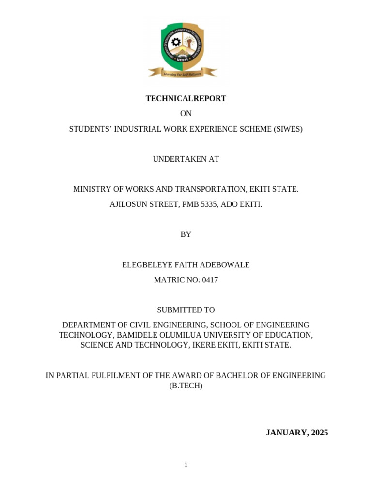 Elegbeleye Technical Report-1 | PDF | Concrete | Bridge