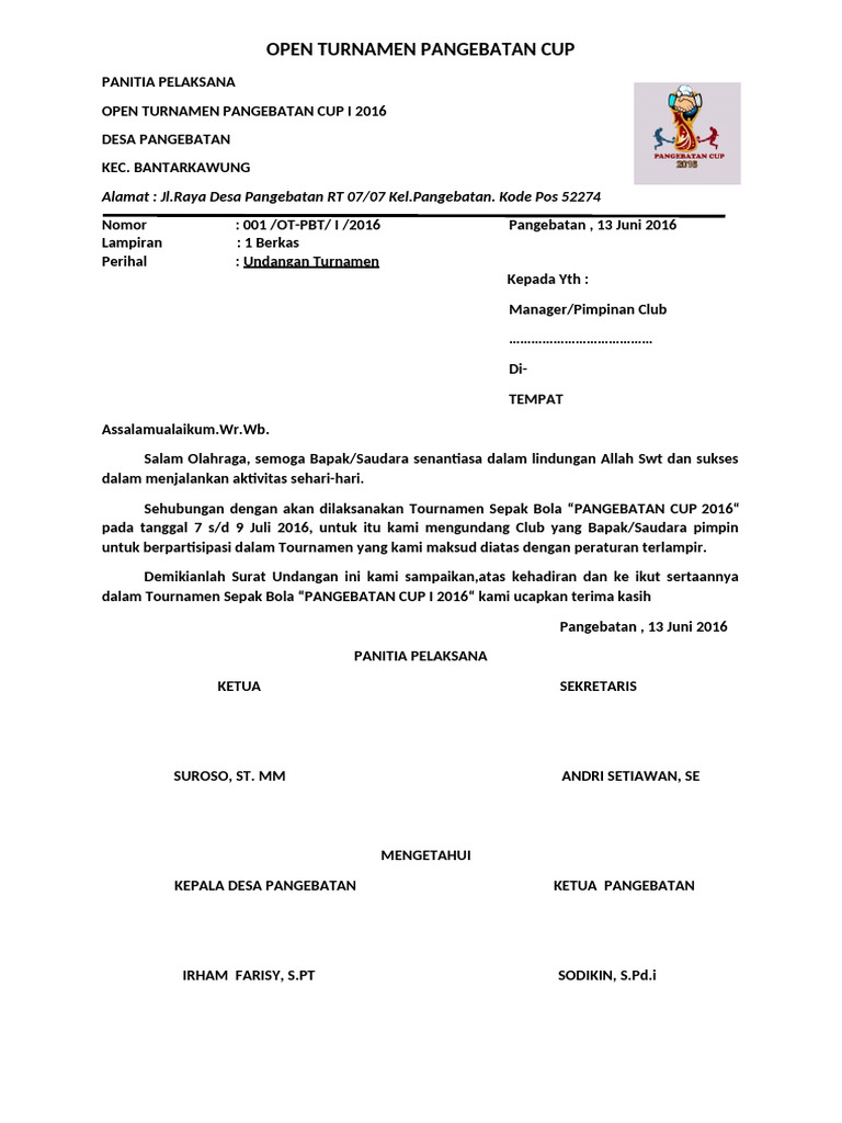 Undangan Untuk Mengikuti Open Turnamen FKPP Cup | PDF