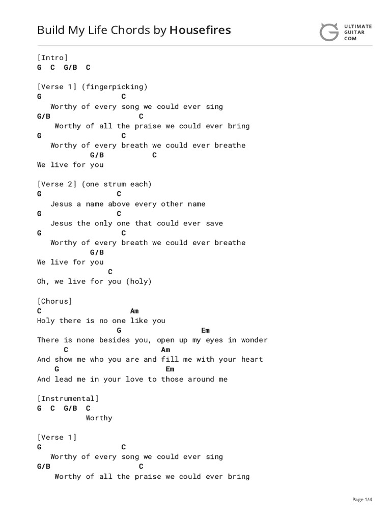Build My Life Chords by Housefirestabs Key of G | PDF | Song Structure ...