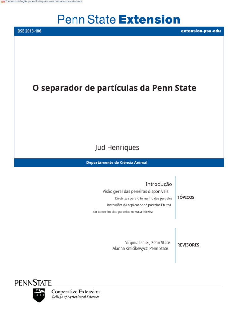 Separador de Partículas da Penn State | PDF | Milho | Gado