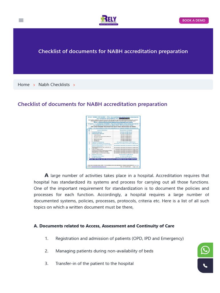 NABH Checklist of Documents For | PDF | Intensive Care Unit | Dangerous ...