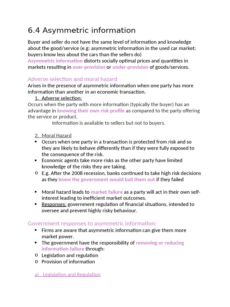 6.4 Assymetric Information | PDF | Adverse Selection | Moral Hazard