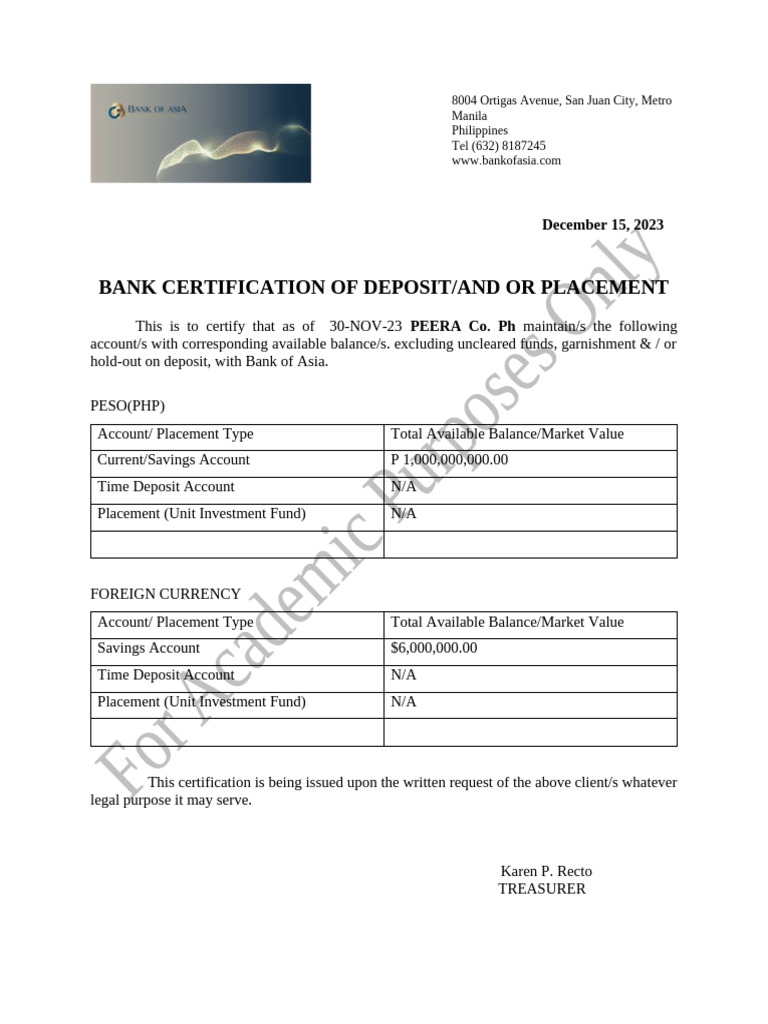 Bank Certificate | PDF
