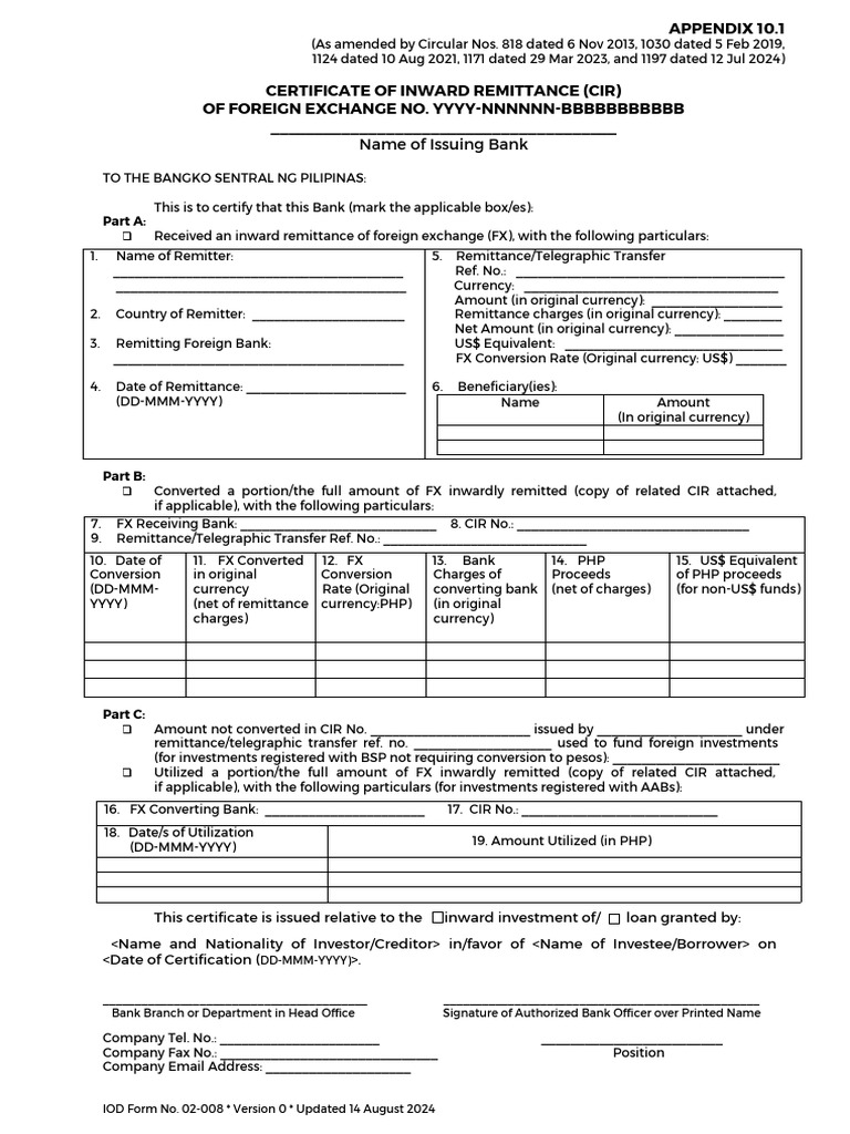 Appendix 10.1 (Cir1197 - 2024) | PDF | Remittance | Banks