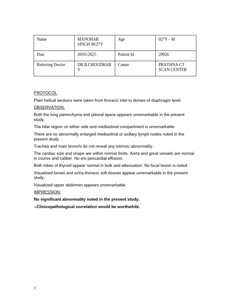 Manohar Singh M - 27y 20250120 Report 1 | PDF