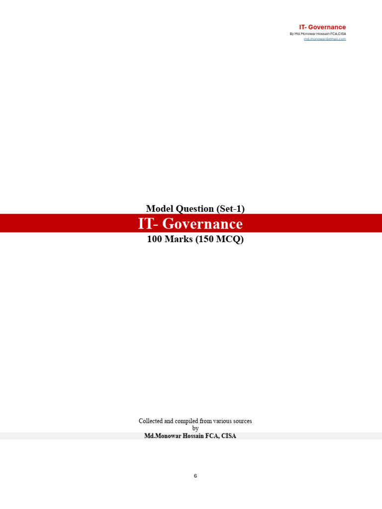 CA (PL) - IT Goverance - Model MCQ (Set-1) - by MD - Monowar Hossain ...