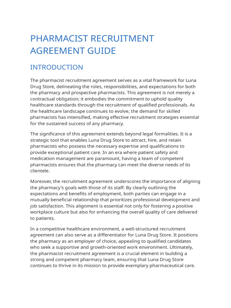 Pharmacist Recruitment Agreement Guide | PDF | Pharmacy | Mediation