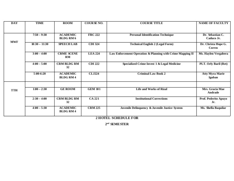 2nd Semester Schedule | PDF