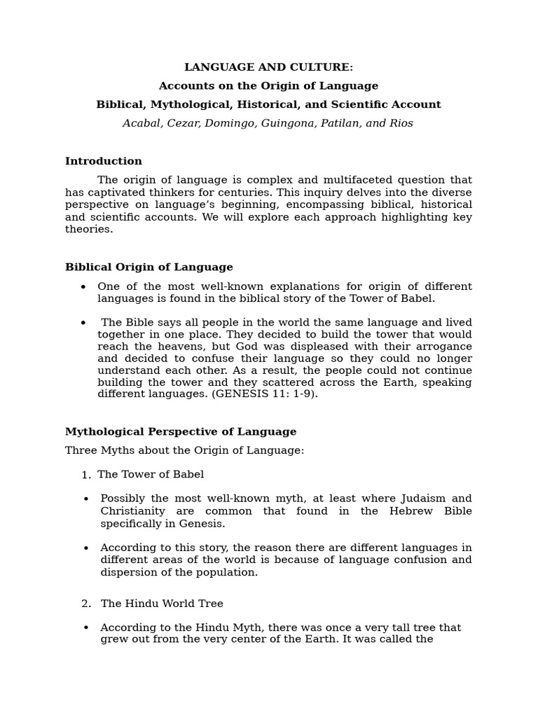 Origins of Language: Myths and Theories | PDF | Religious Belief And ...