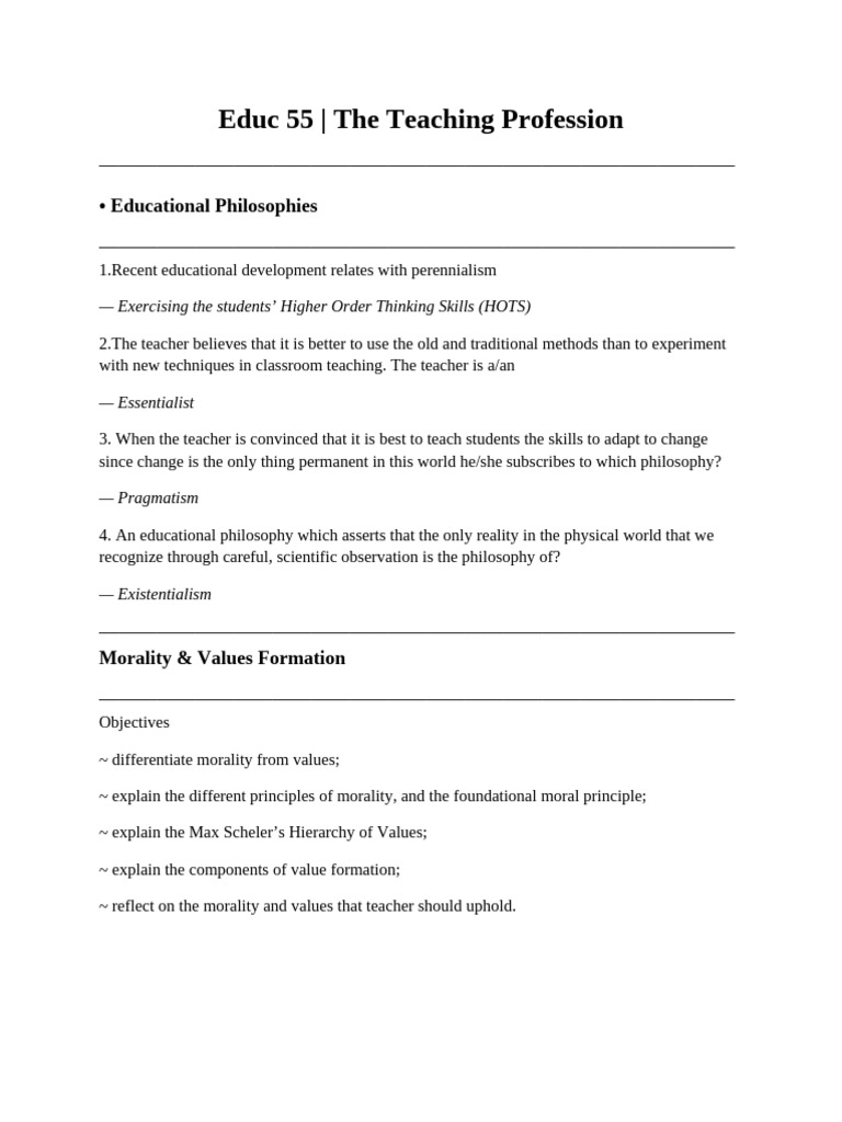 educ 55 tp | PDF | Teachers | Morality