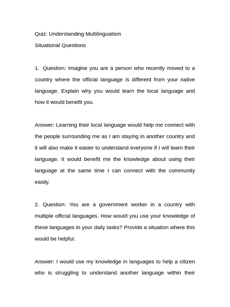 Quiz - Understanding Multilingualism | PDF | Multilingualism | Cognitive Science