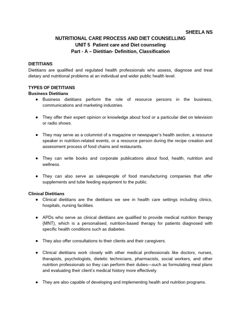 Types of Dietitians Explained | PDF | Dietitian | Health Care