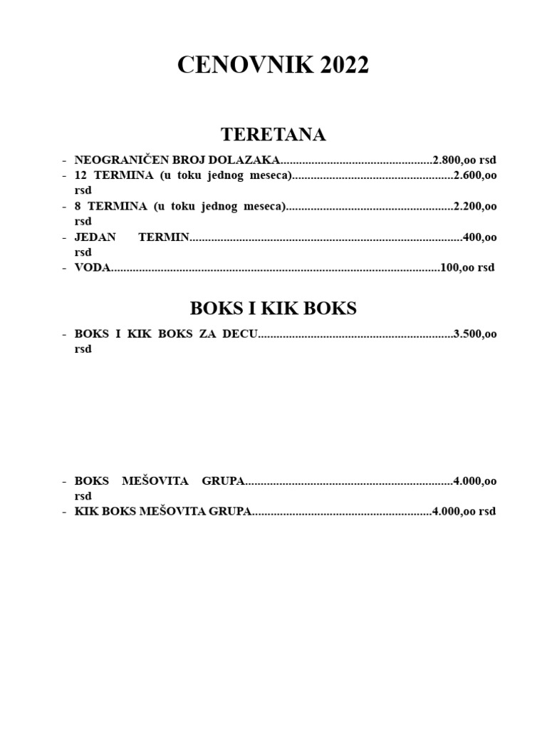Cenovnik - 2022 | PDF