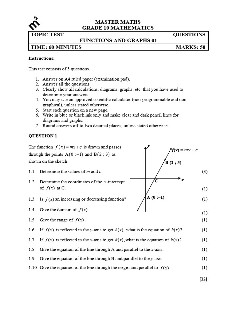 Functions And Graphs 01 Questions Pdf Cartesian Coordinate System Function Mathematics