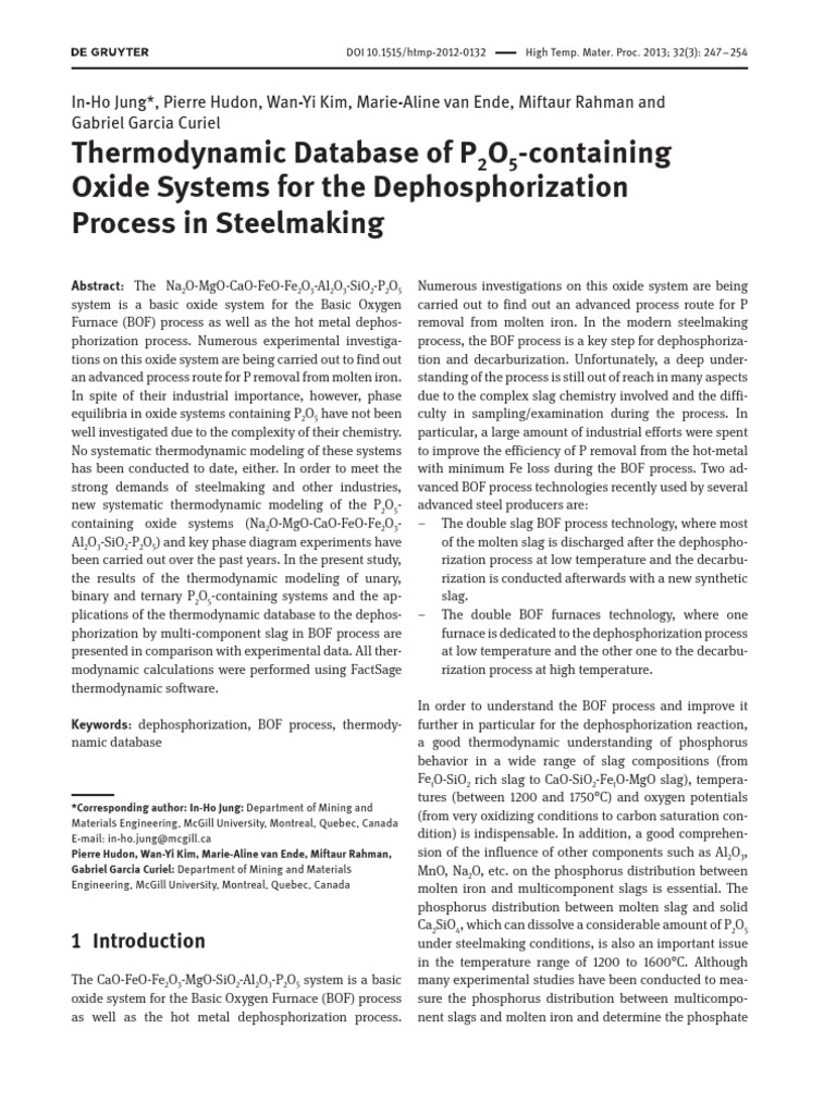 Thermodynamic Database of P2O5-containing Oxide Systems For The Dephosphorization Process in ...