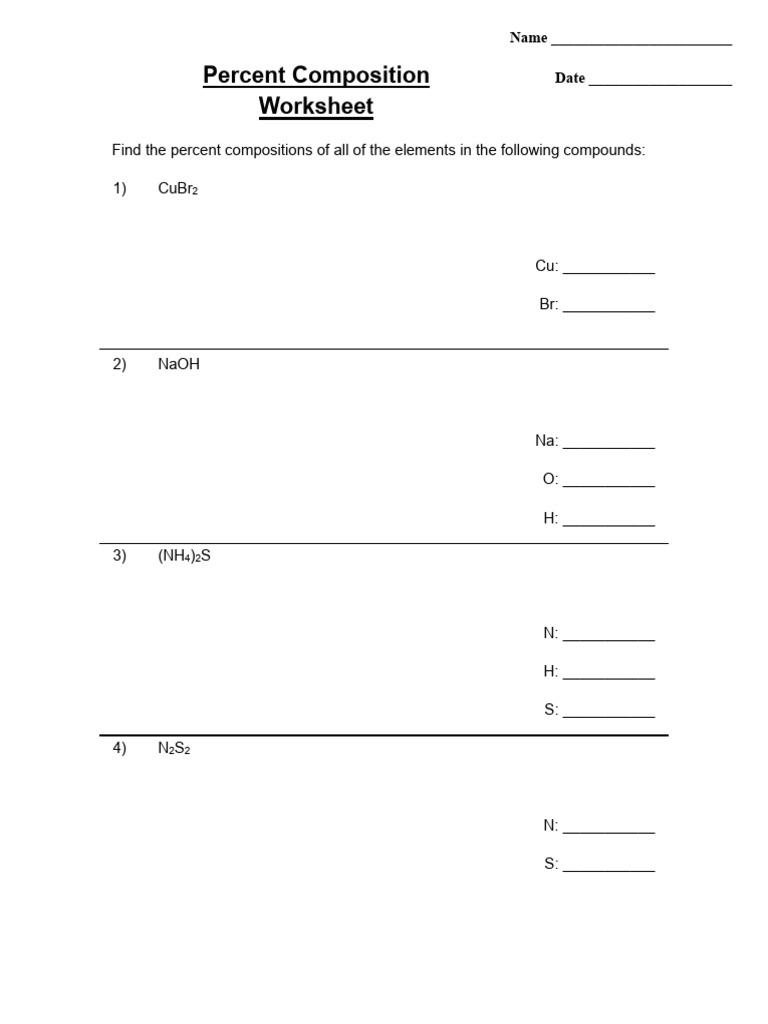 Percent Composition Practice WRKSHT II | PDF
