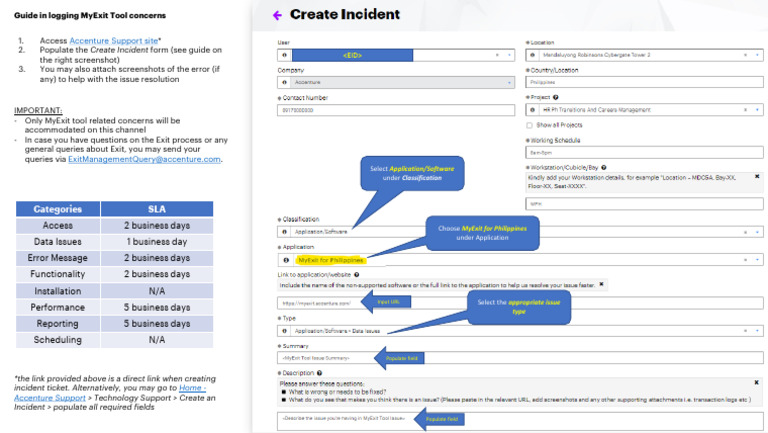 Guide in Logging MyExit Tool Issues Via Accenture Support - June 2023 ...