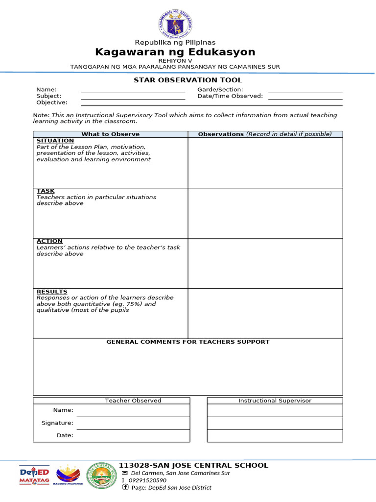 Star Observation Tool for Classroom Assessment | PDF
