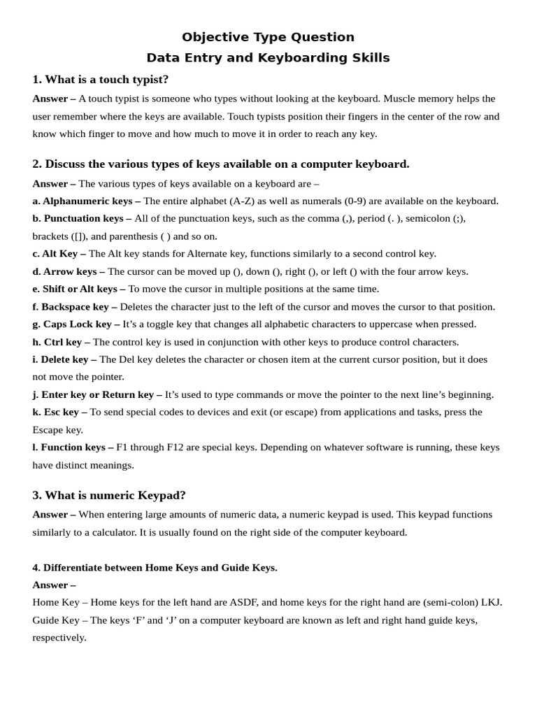 Data Entry and Keyboarding Skills - Objectives | PDF | Computer Keyboard | Text