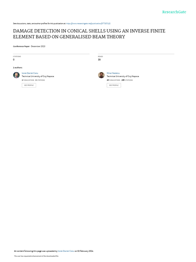 Damage Detection in Conical Shells Using An Inverse Finite Element Based On Generalised Beam ...