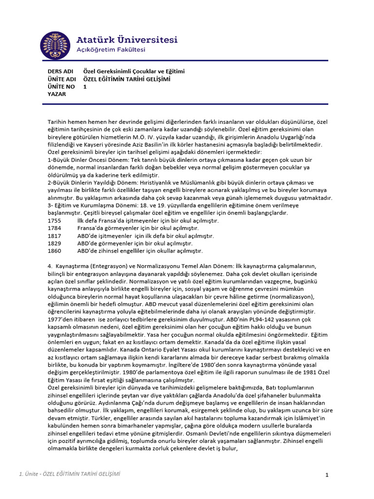 Ozel Gereksinimli Cocuklar Ve Egitimi Ders Notu | PDF