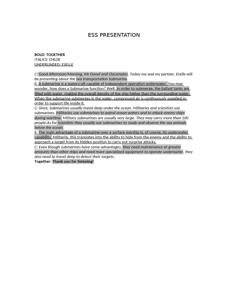 ESS Transportation | PDF