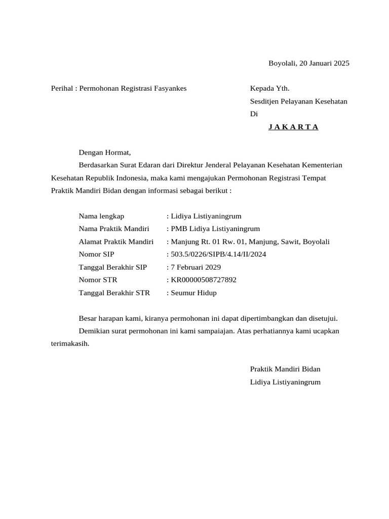 Permohonan Registrasi Fasyankes Boyolali | PDF