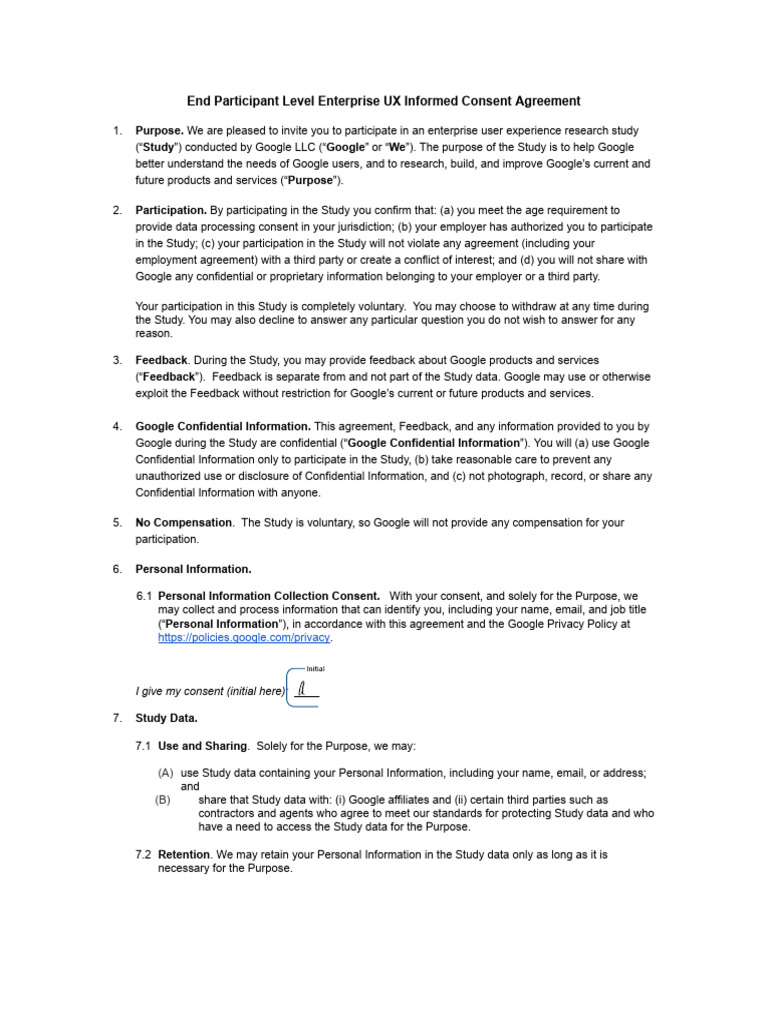 Google UX Research Participation Agreement | PDF | Privacy ...