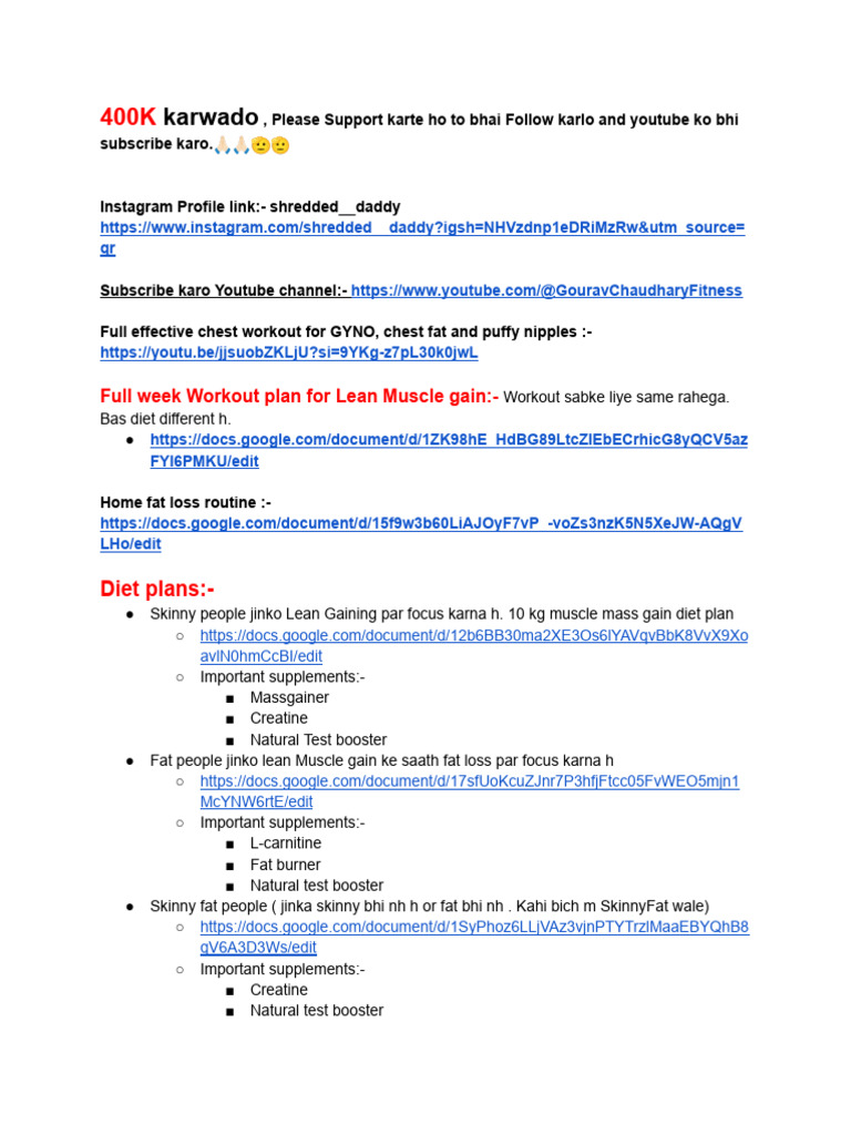 Lean Bulking Plan (Sachin Plan) | PDF