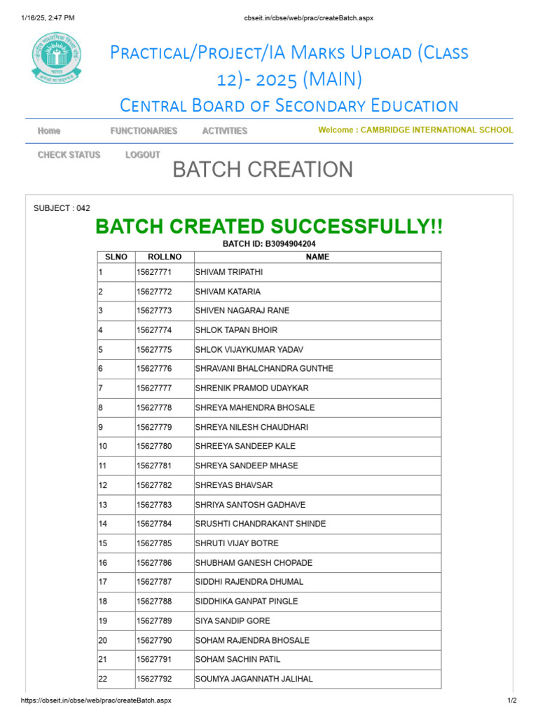 Class 12 IA Marks Batch Creation 2025 | PDF