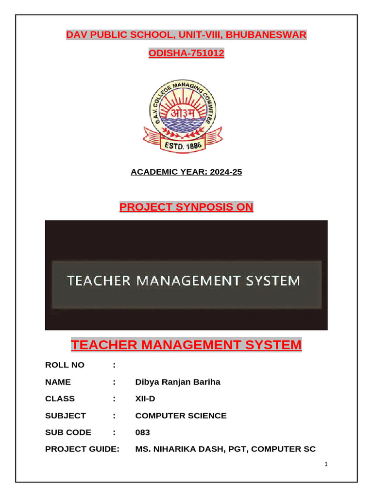 XII Project Synopsis Dibya | PDF | Software | Databases