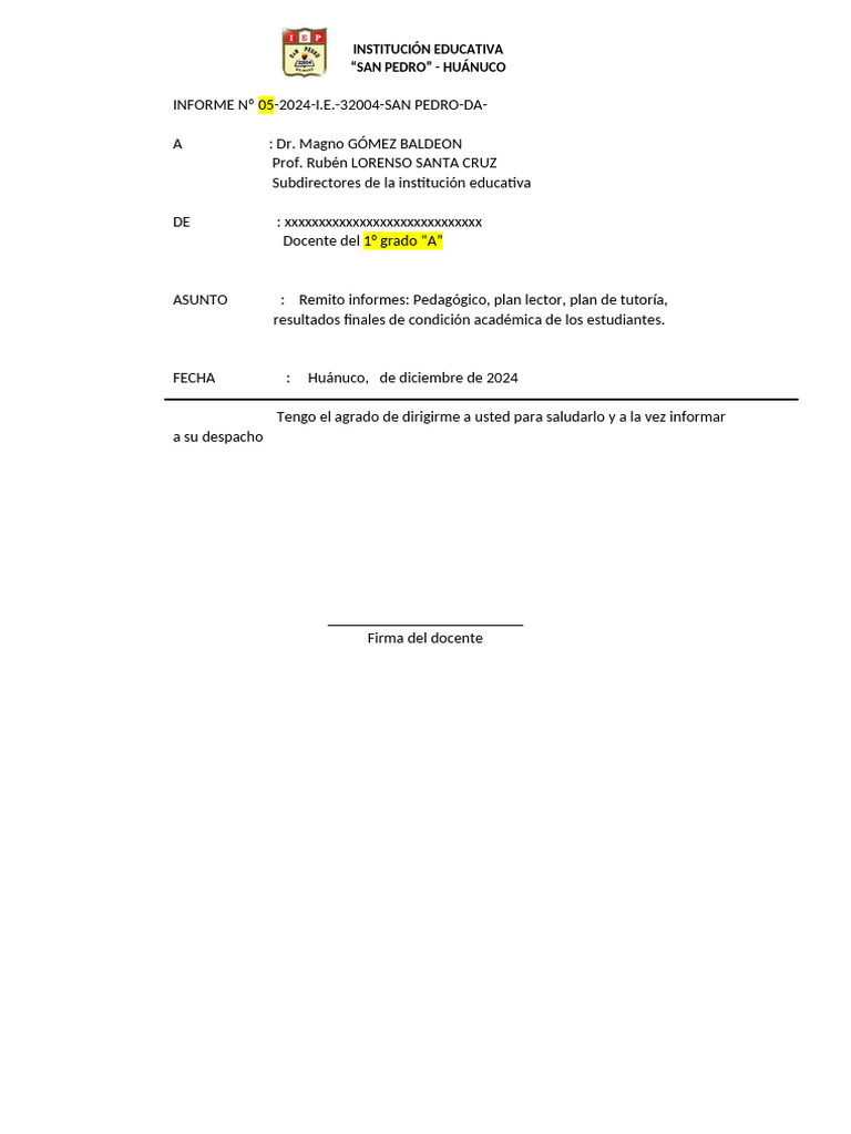 Informe de Fin de Año Inicial y Primaria | PDF | Cognición | Aprendizaje