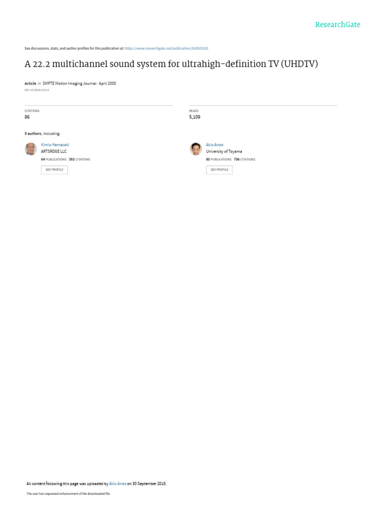 A 222 Multichannel Sound System For Ultrahigh-Defi | PDF | Video | High ...