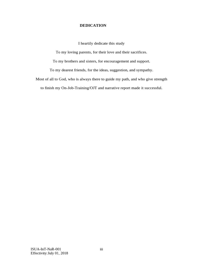 Dedication in OJT Narrative Report | PDF