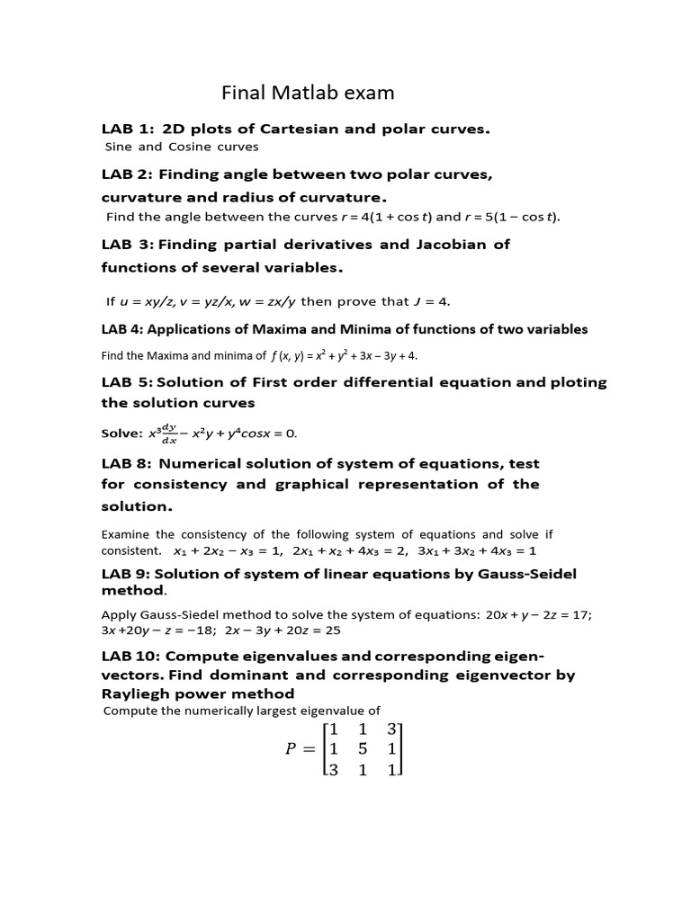 matlab 001 | PDF | Equations | Integral
