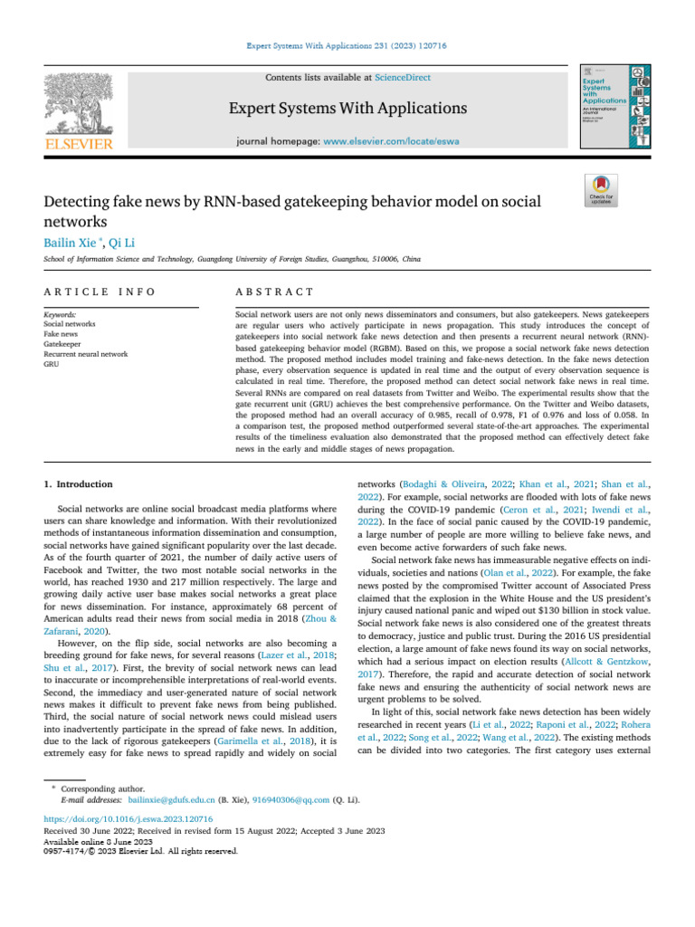 Detecting Fake News by RNN-based Gatekeeping Behavior Model on Social ...