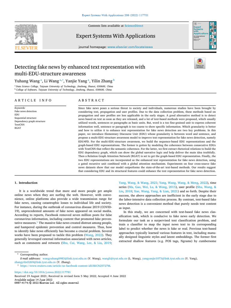 Detecting Fake News by Enhanced Text Representation With Multi-EDU ...