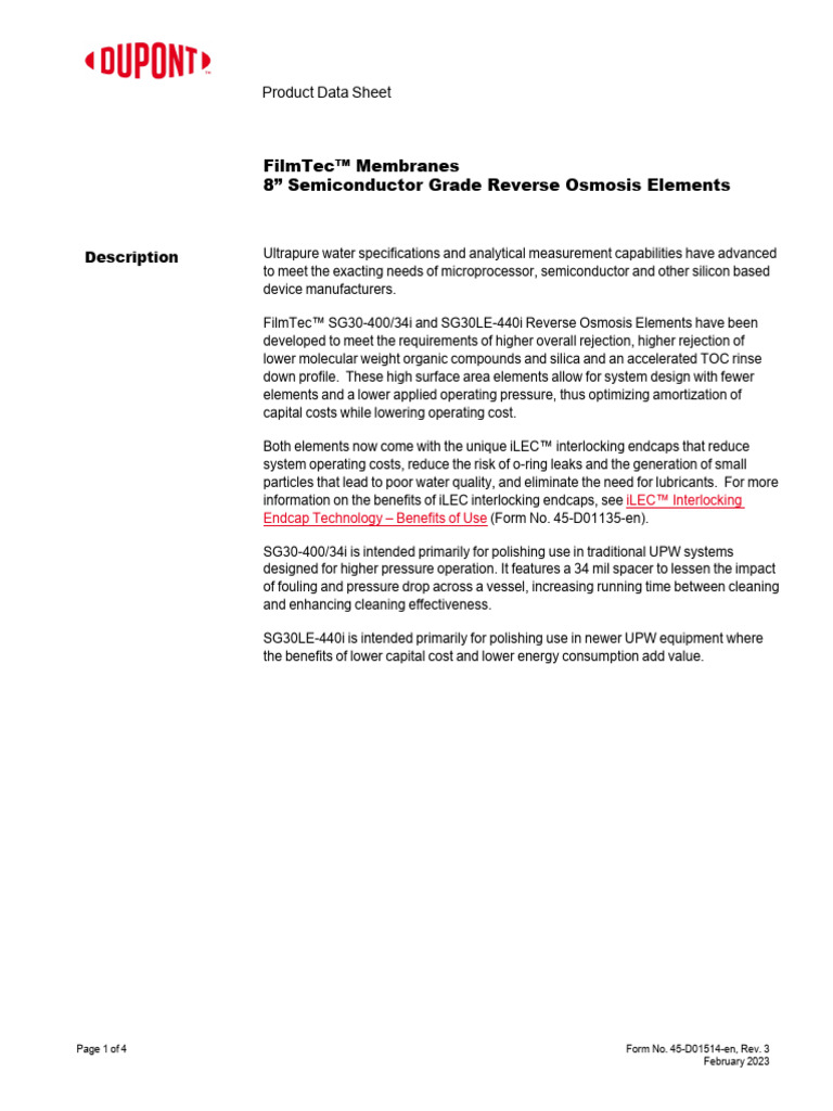 FilmTec 8 Semiconductor Grade PDS 45 D01514 en | PDF | Materials | Chemistry